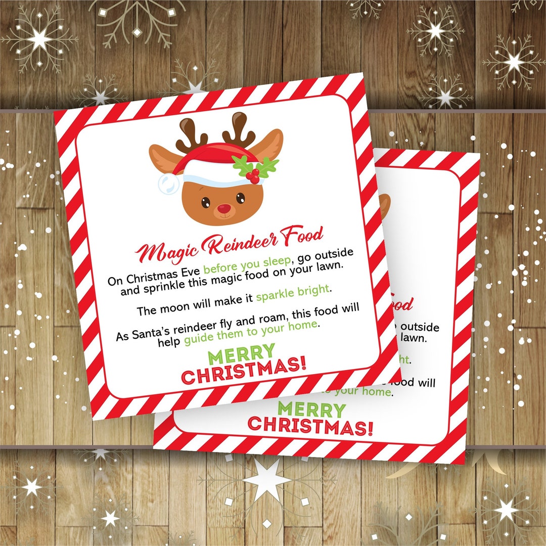 Printable Magic Reindeer Food Treat Tags, Reindeer Food Favor Tags ...