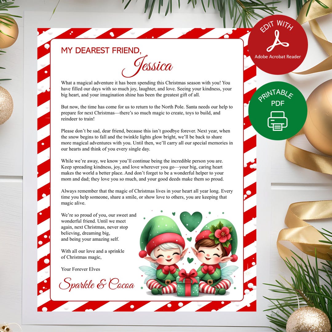 Carta de despedida de elfos imprimible, carta de adiós de tus elfos ...
