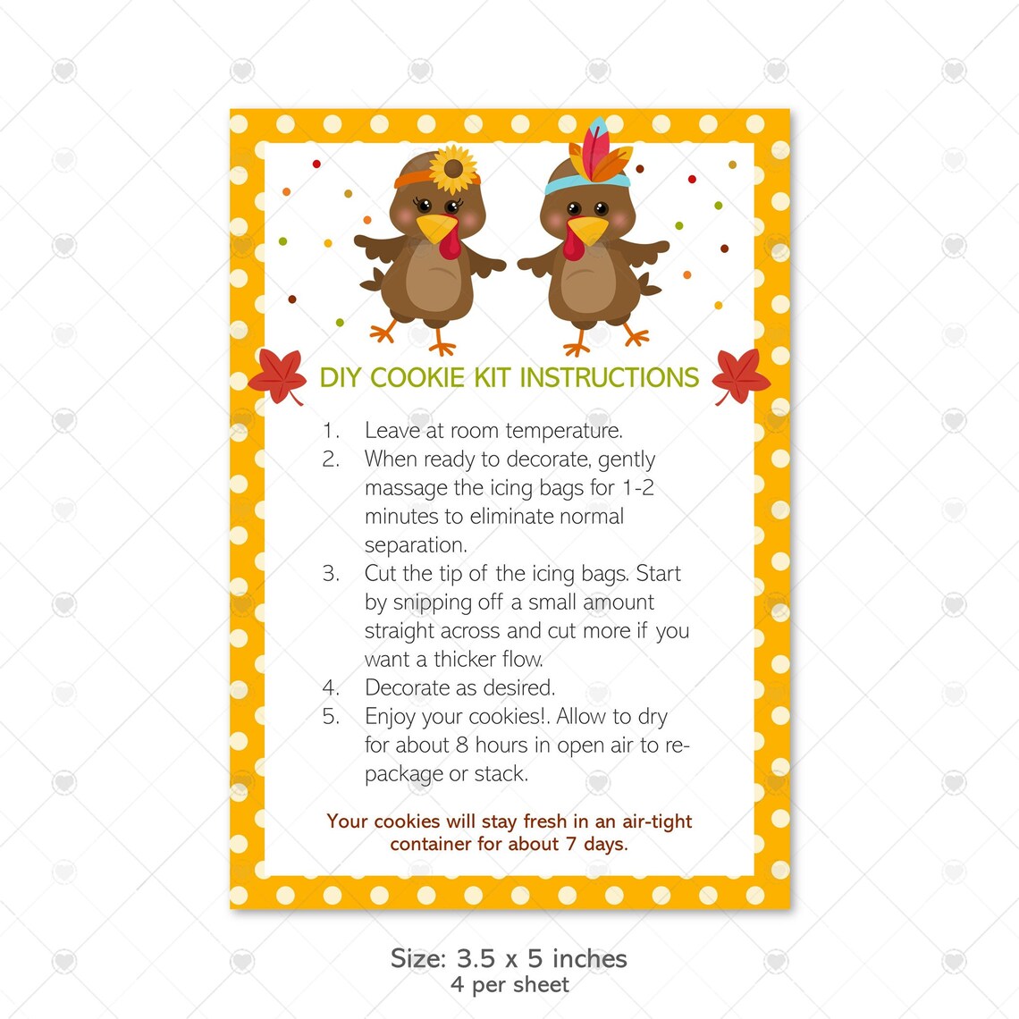 Printable Thanksgiving DIY Cookie Kit Instructions Cards - Etsy