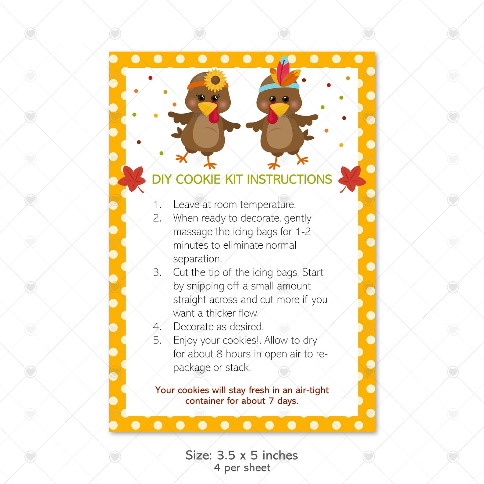 Printable Thanksgiving DIY Cookie Kit Instructions Cards - Etsy