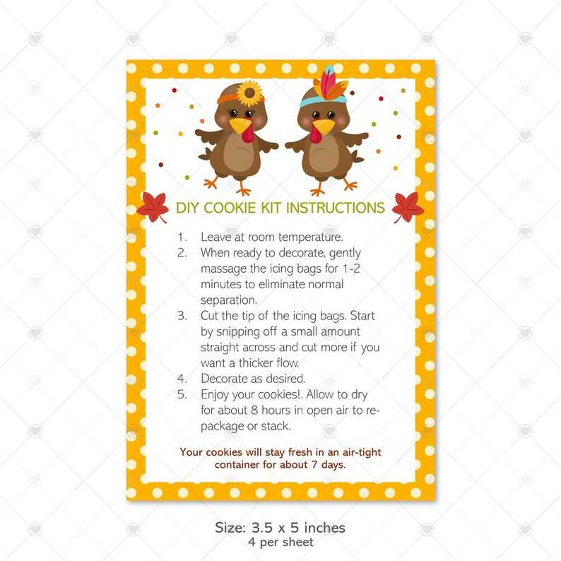 Printable Thanksgiving DIY Cookie Kit Instructions Cards - Etsy