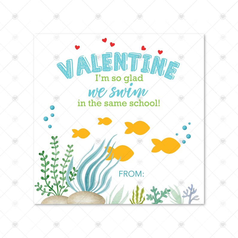 Printable Valentine I'm so Glad We Swim in the Same School | Etsy