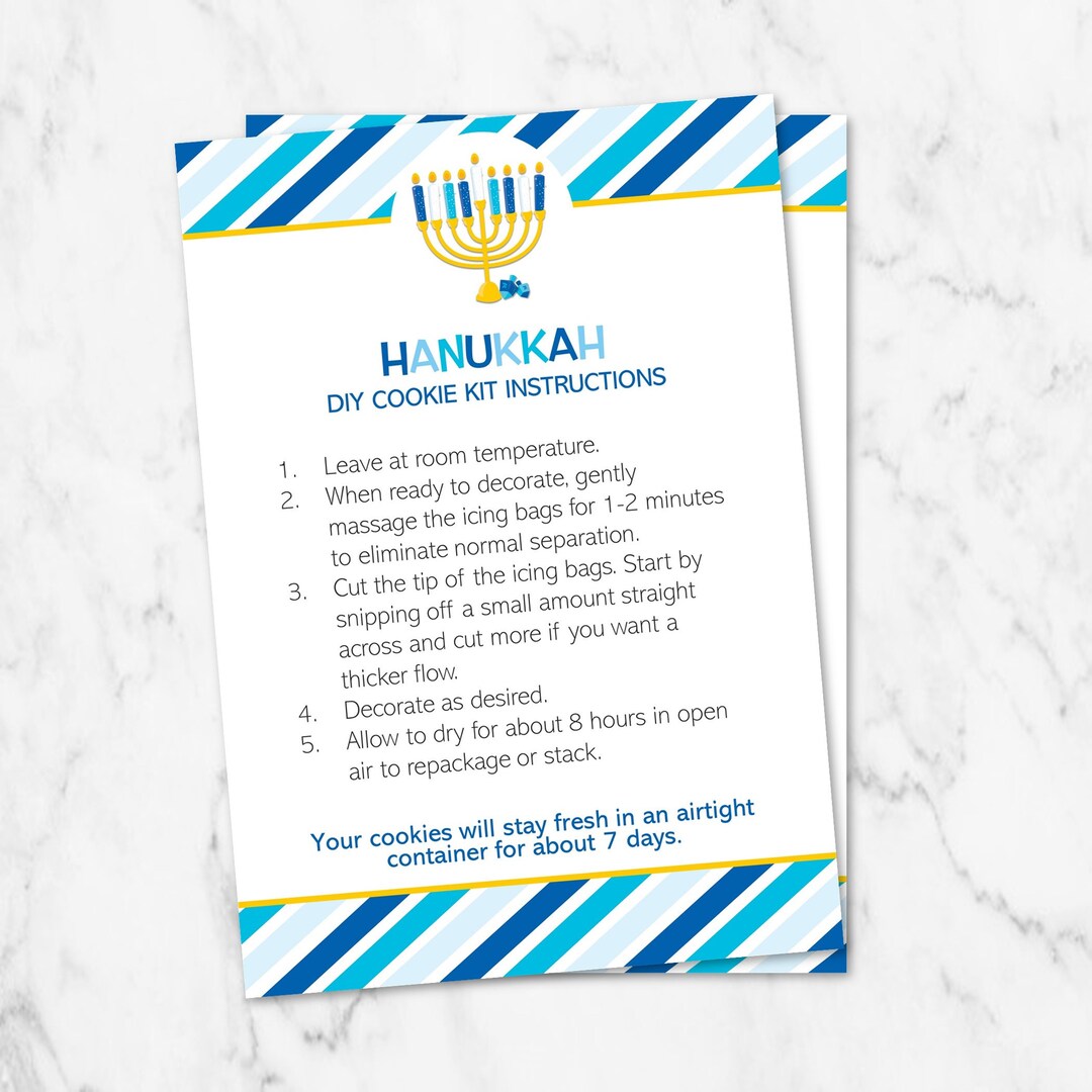 Printable Hanukkah DIY Cookie Kit Instructions, Hanukkah Cookie Kit ...