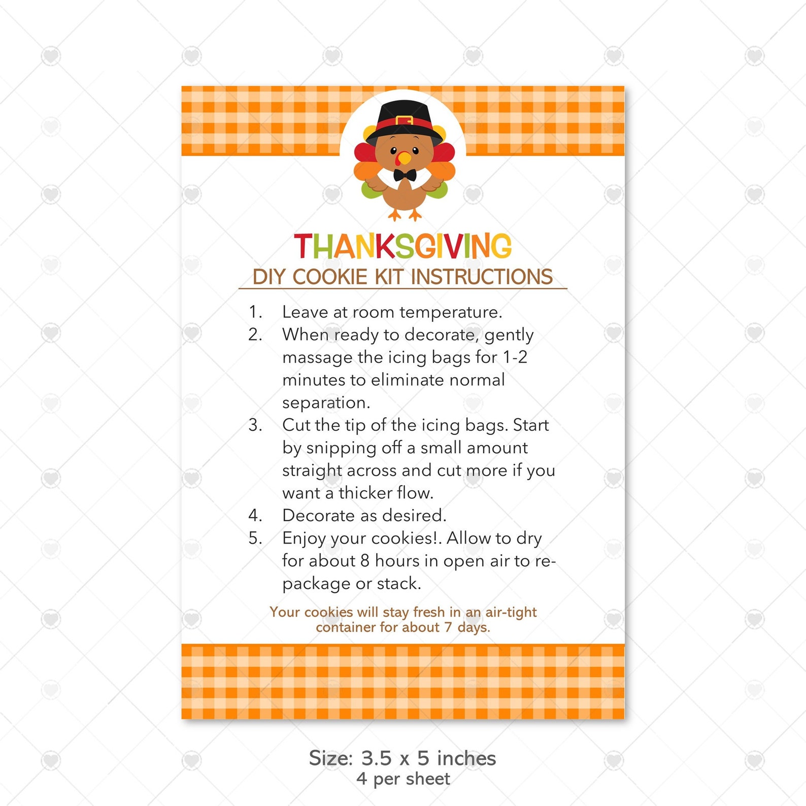 Printable Thanksgiving DIY Cookie Kit Instructions Cards - Etsy
