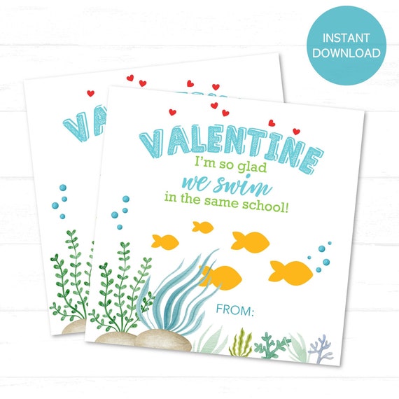 Printable Valentine I'm so Glad We Swim in the Same School | Etsy