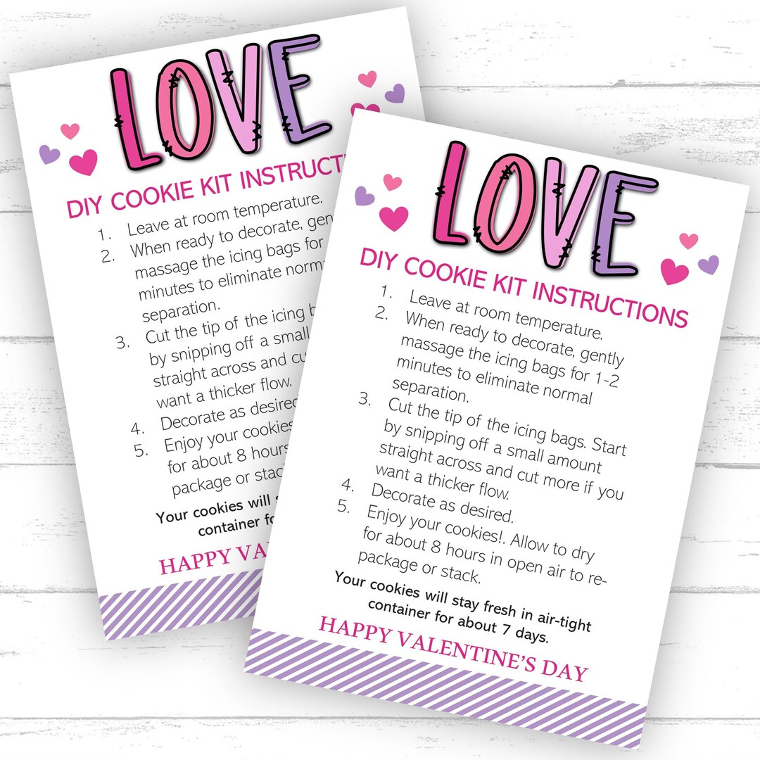 Printable Valentine's Day DIY Cookie Kit Instruction Card, Valentine's ...