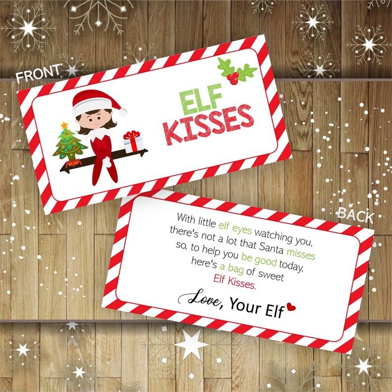 Printable Elf Kisses Treat Bag Topper Elf Kisses Favor Tags | Etsy