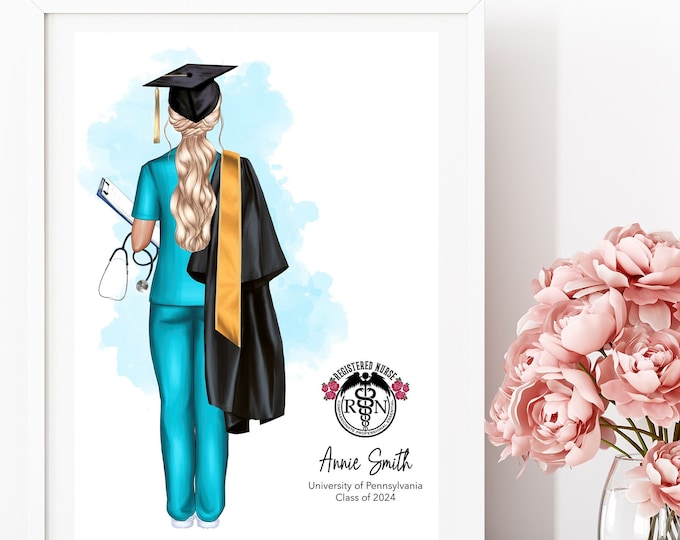 Personalized Nurse Graduation Print, Graduation Girl Print, Nurse ...