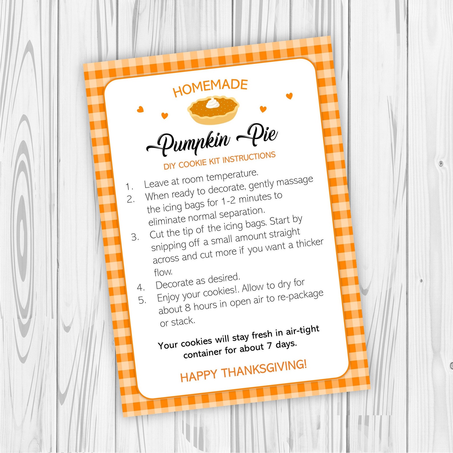 Printable Thanksgiving DIY Cookie Kit Instructions Cards | Etsy