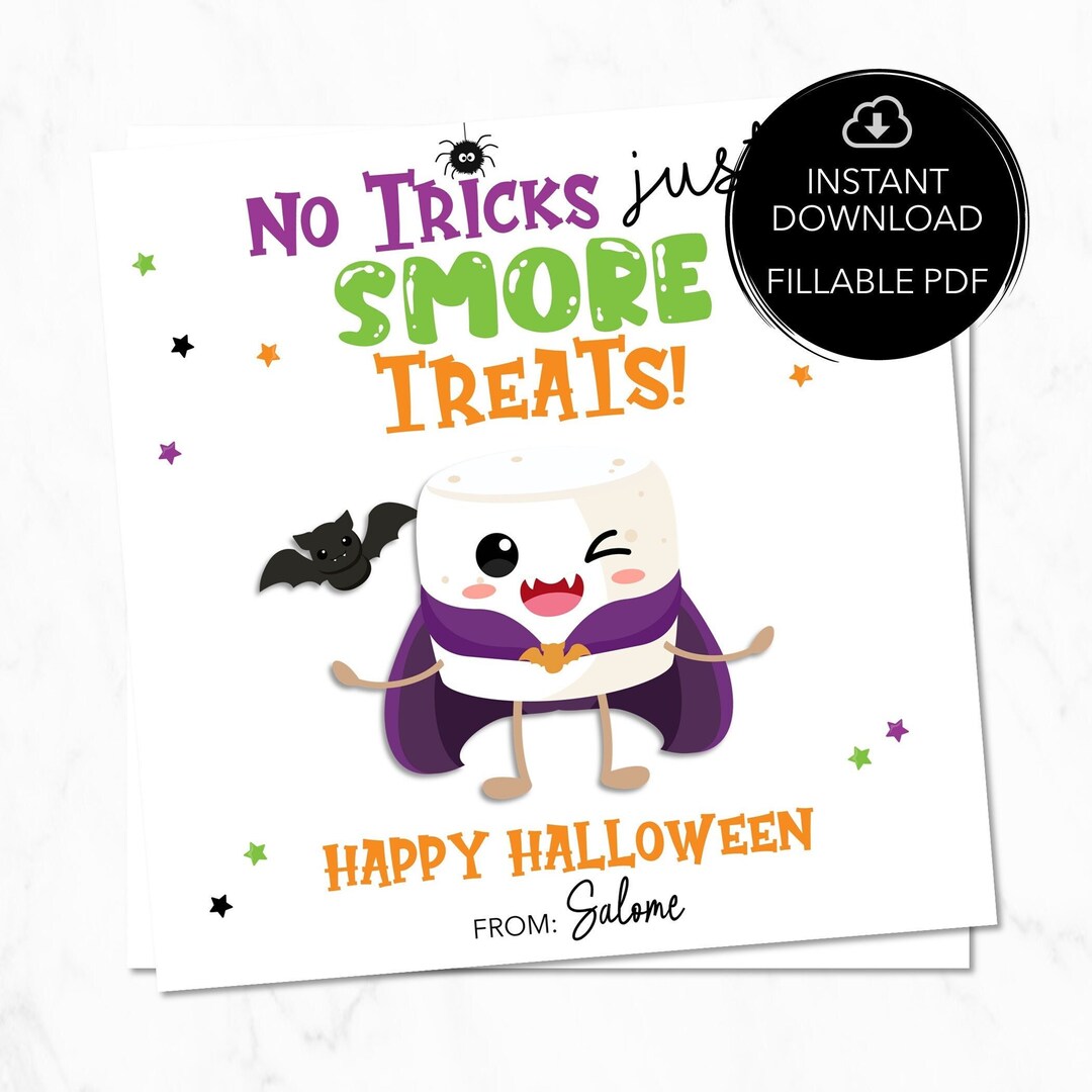 Printable Halloween Smores Treats Tag, Halloween Tag, Smores Halloween ...