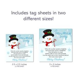 Printable Snowman Soup Treat Tags, Snowman Soup Favor Tags, Snowman ...