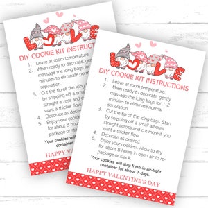 Printable Valentine's Day DIY Cookie Kit Instruction Card, Valentine's ...
