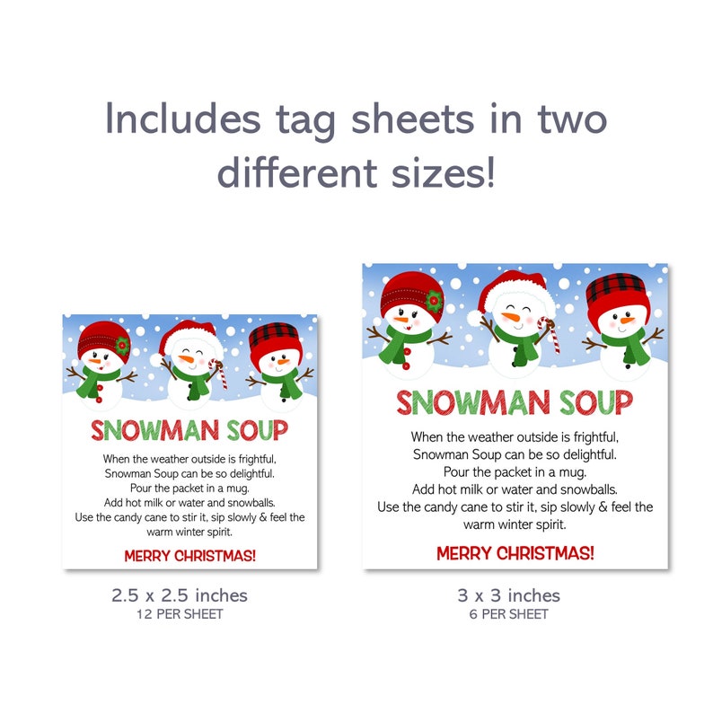 Printable Snowman Soup Treat Tags Snowman Soup Favor Tags - Etsy