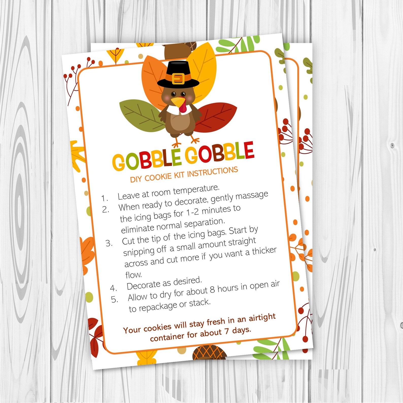 Printable Thanksgiving DIY Cookie Kit Instructions Cards - Etsy