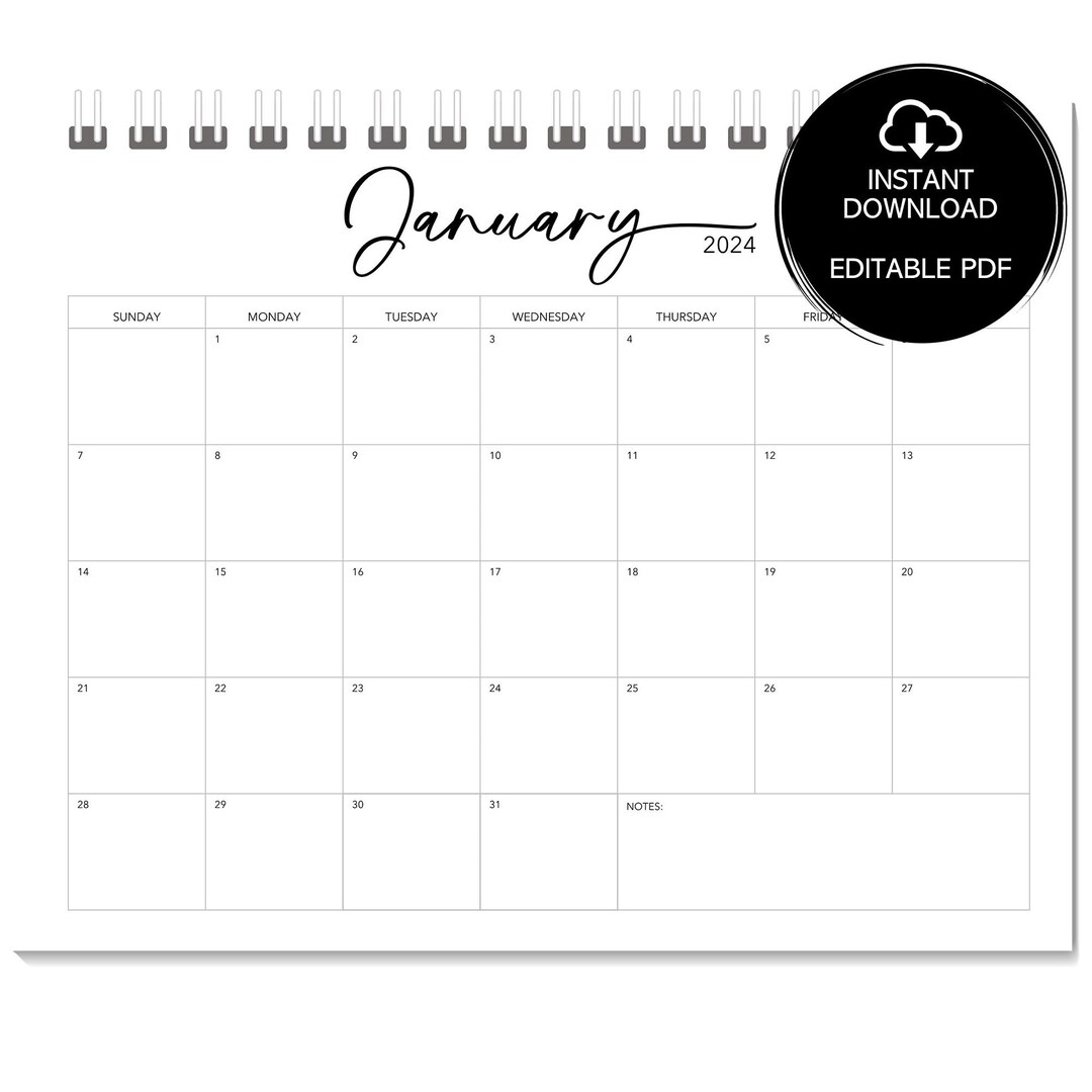 Printable/Fillable January Calendar 2024, Planner January 2024 ...