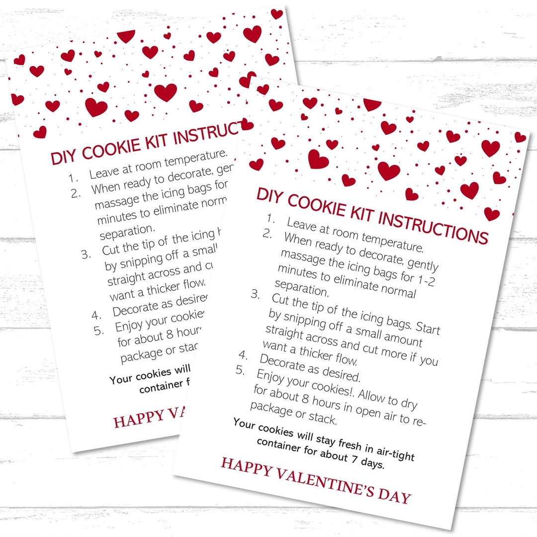 Printable Valentine's Day DIY Cookie Kit Instruction Card, Valentine's ...