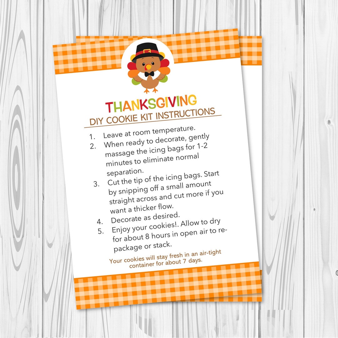 Printable Thanksgiving DIY Cookie Kit Instructions Cards, Thanksgiving ...