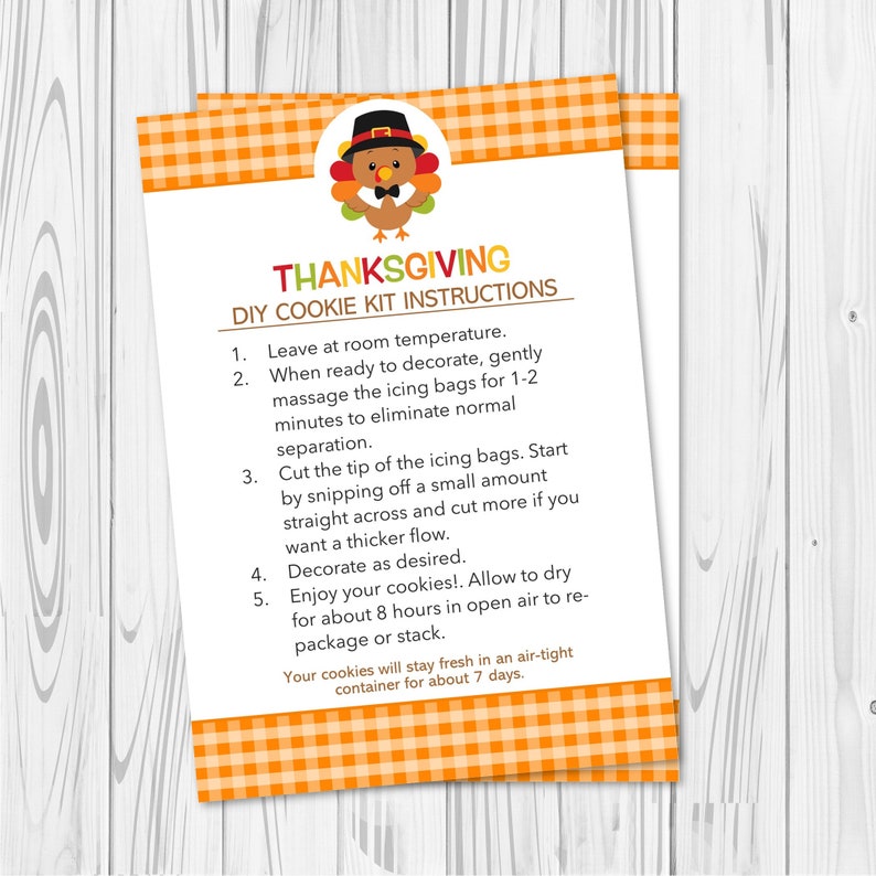 Printable Thanksgiving DIY Cookie Kit Instructions Cards - Etsy