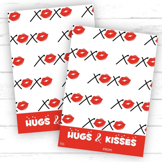Printable Valentine Hugs and Kisses Cookie Cards | Etsy