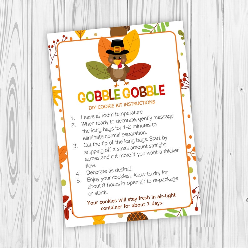 Printable Thanksgiving DIY Cookie Kit Instructions Cards | Etsy