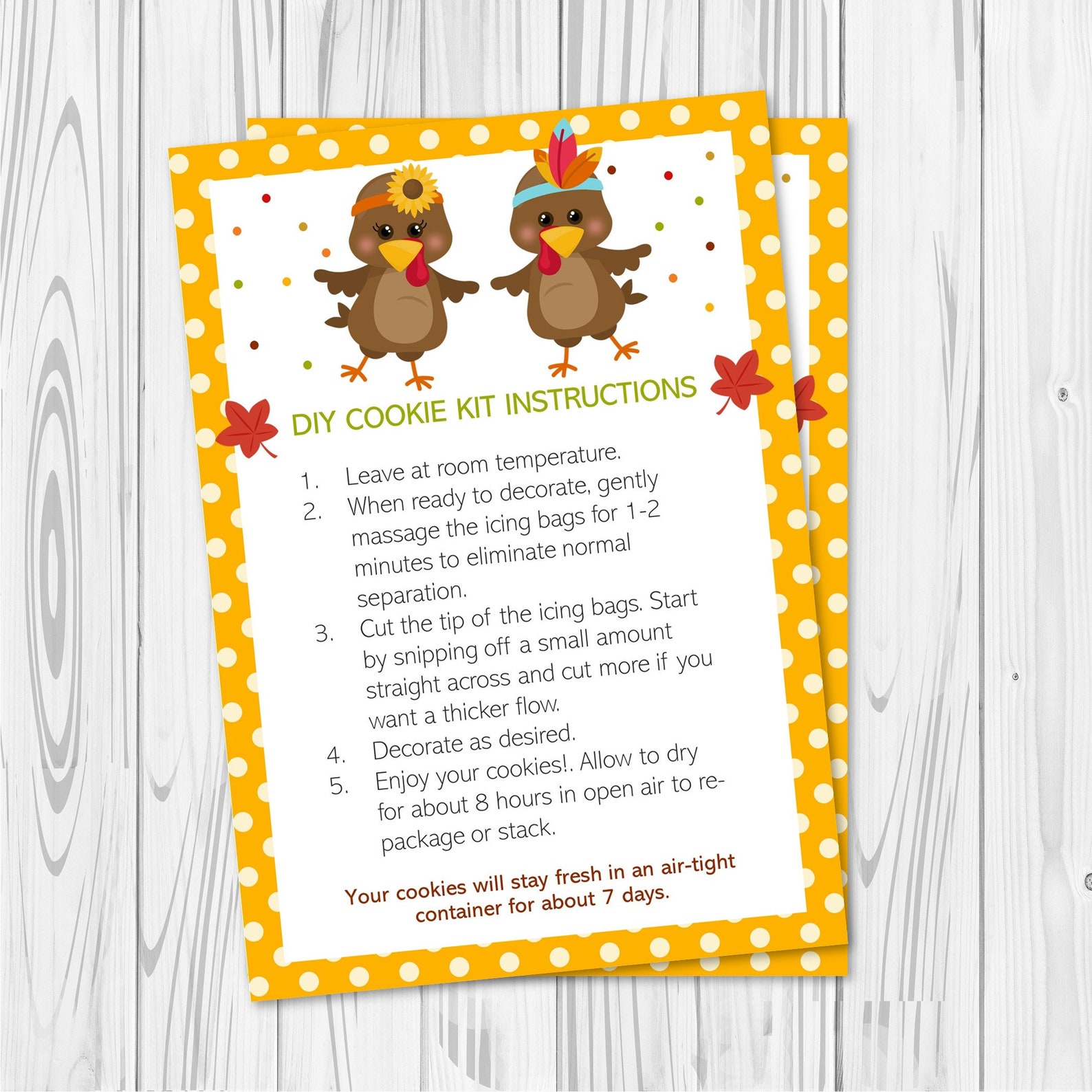 Printable Thanksgiving DIY Cookie Kit Instructions Cards - Etsy