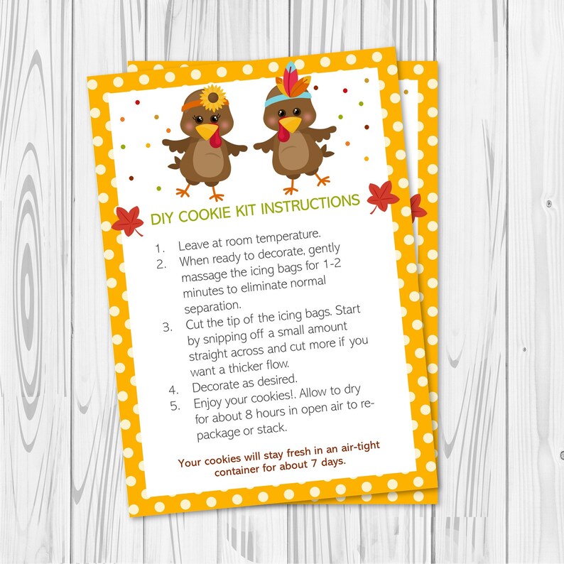 Printable Thanksgiving DIY Cookie Kit Instructions Cards - Etsy
