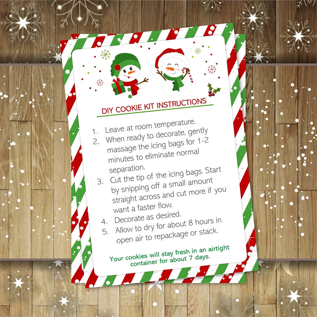 Printable Christmas DIY Cookie Kit Instructions Cards, Merry Christmas ...