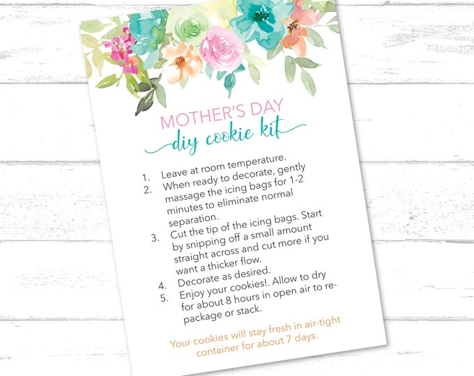 Printable Happy Mother's Day DIY Cookie Kit Instruction Cards, Mother's ...