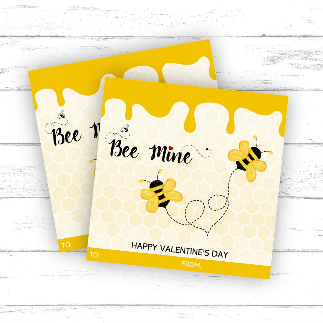 Printable Valentine Bee Mine Gift Tags, Valentine's Day Cookie Tags ...