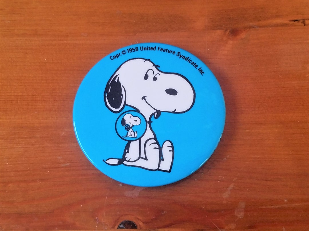 Vintage 1950's Peanuts Snoopy Charlie Brown Blue 1958 Button Accessory Brooch Pin 1958 United ...