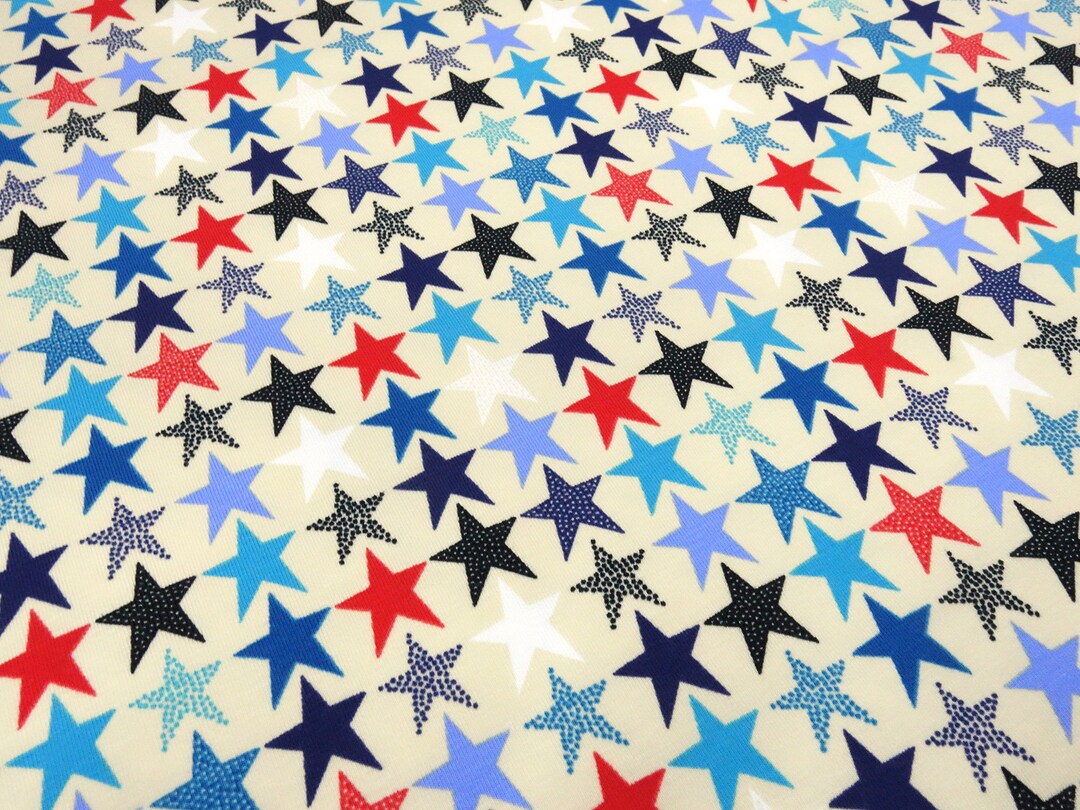 Fabric Cotton Jersey With Star Design Beige Blue Red Black White ...