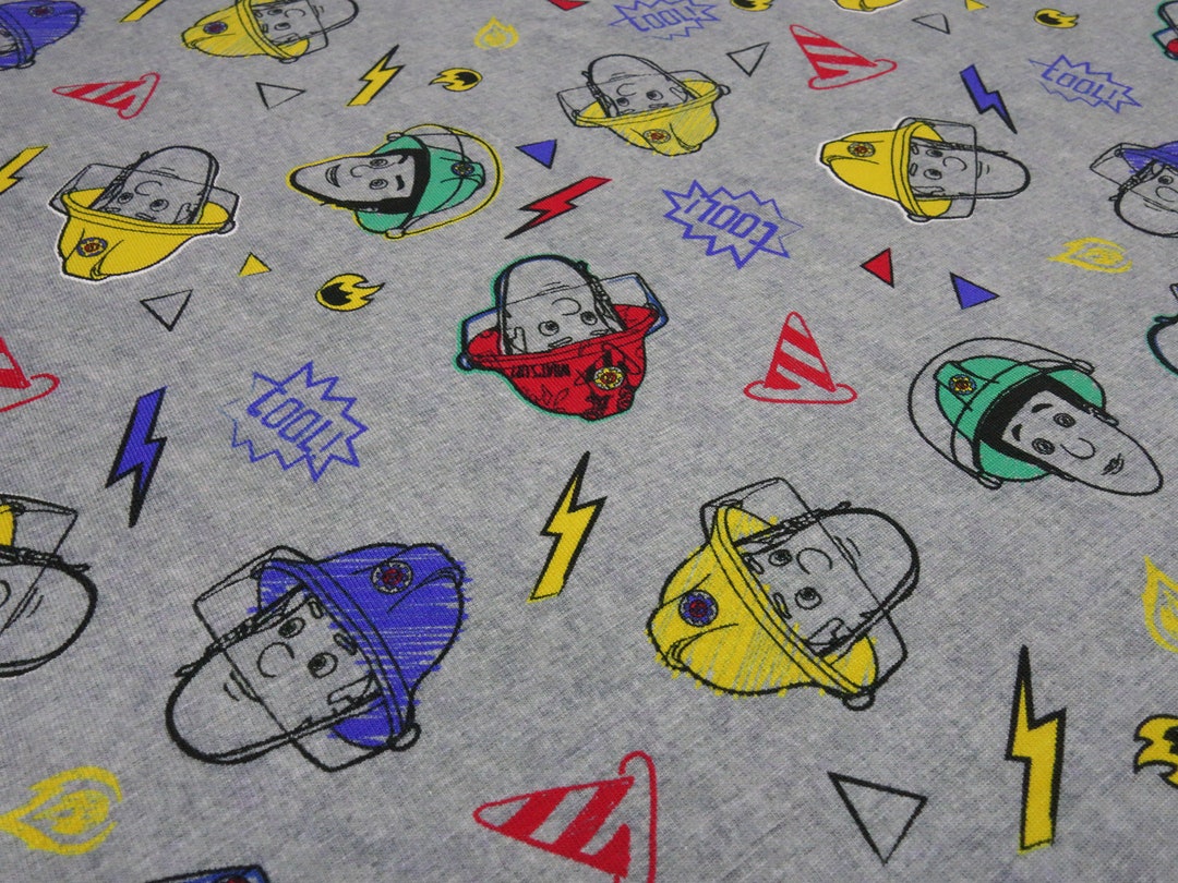 Fabric Cotton Jersey Fireman Sam Grey Colorful Children's Fabric Dress ...