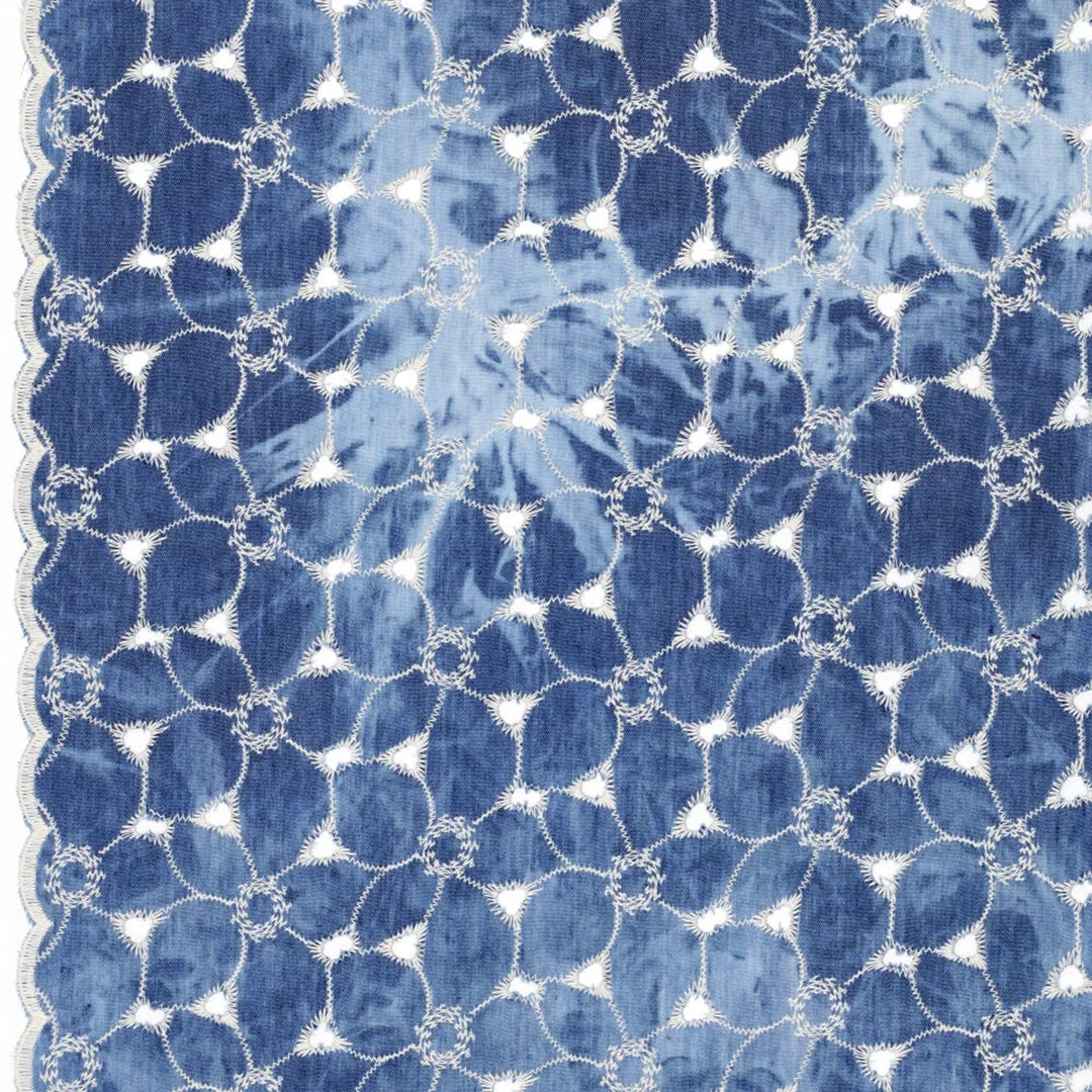 Fabric Cotton Denim Batik Embroidery Jeans Blue White Blouse Fabric ...