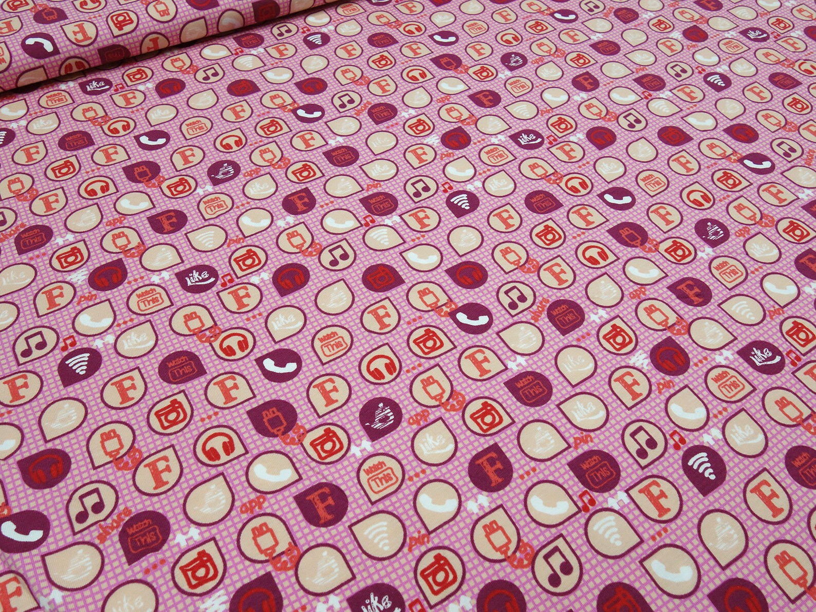 Stoff Baumwolle Jersey Noten Computer Web Ornamente pink beige | Etsy