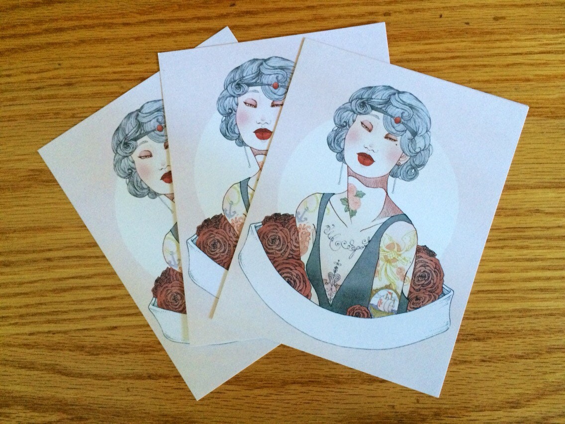 Flapper Tattoo Illustration Print - Etsy