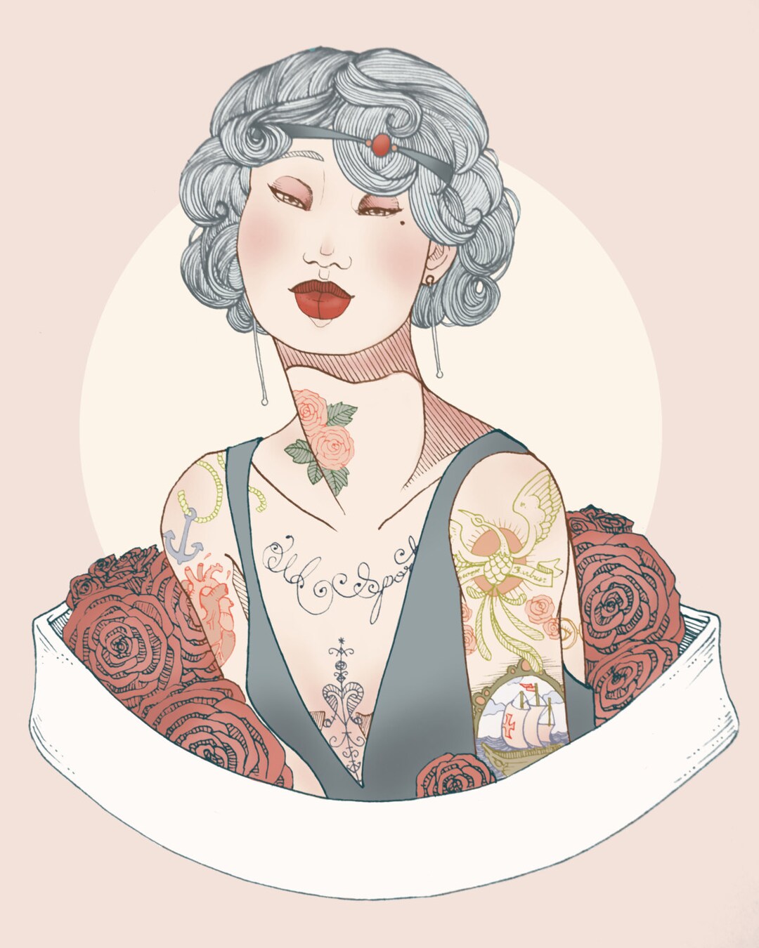 Flapper Tattoo Illustration Print - Etsy