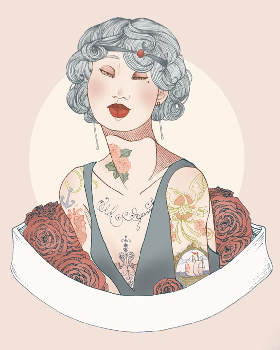 Flapper Tattoo Illustration Print | Etsy