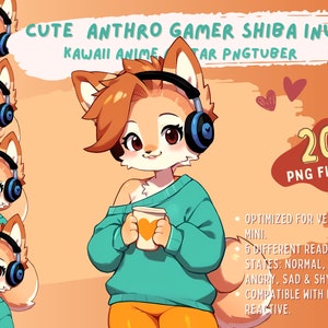 Cute Cartoon Anthro Gamer Girl Shiba Inu Dog Pngtuber | Chibi Gaming ...