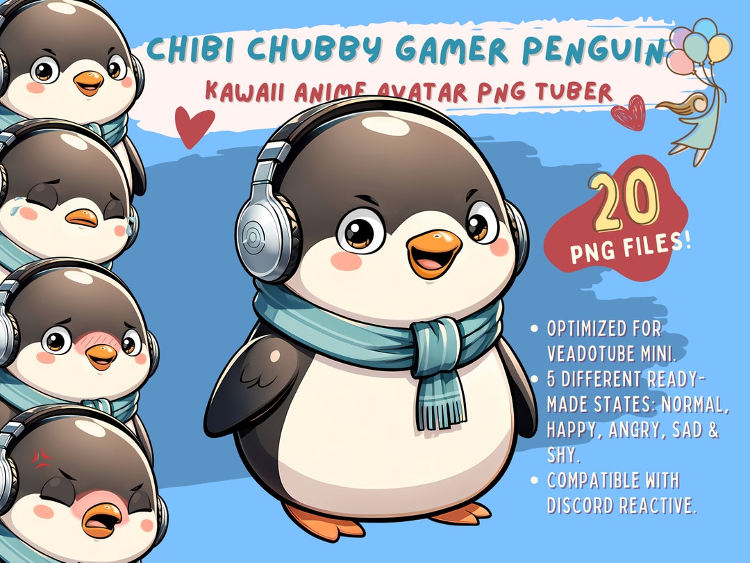 Anime Chibi Chubby Gamer Penguin Pngtuber Kawaii Winter Gaming Vtuber ...