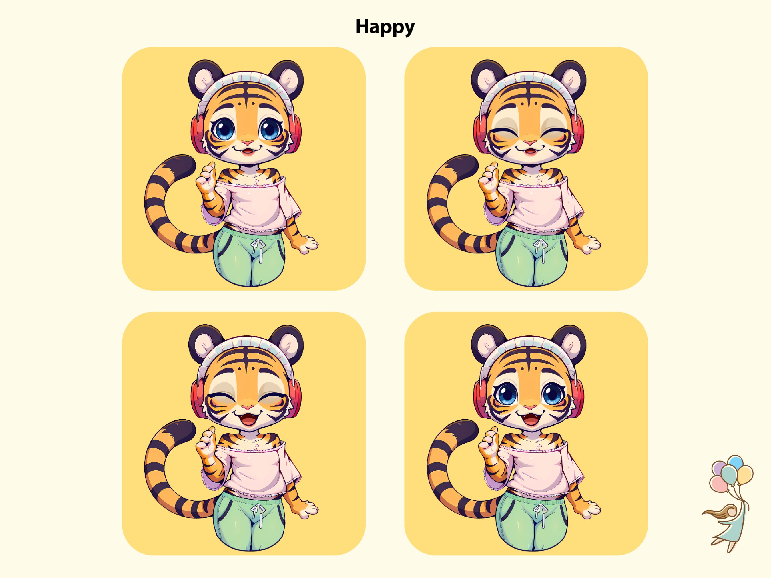 Cute Chibi Anime Anthro Gamer Tiger Girl in Comfy Sweatpants Pngtuber ...