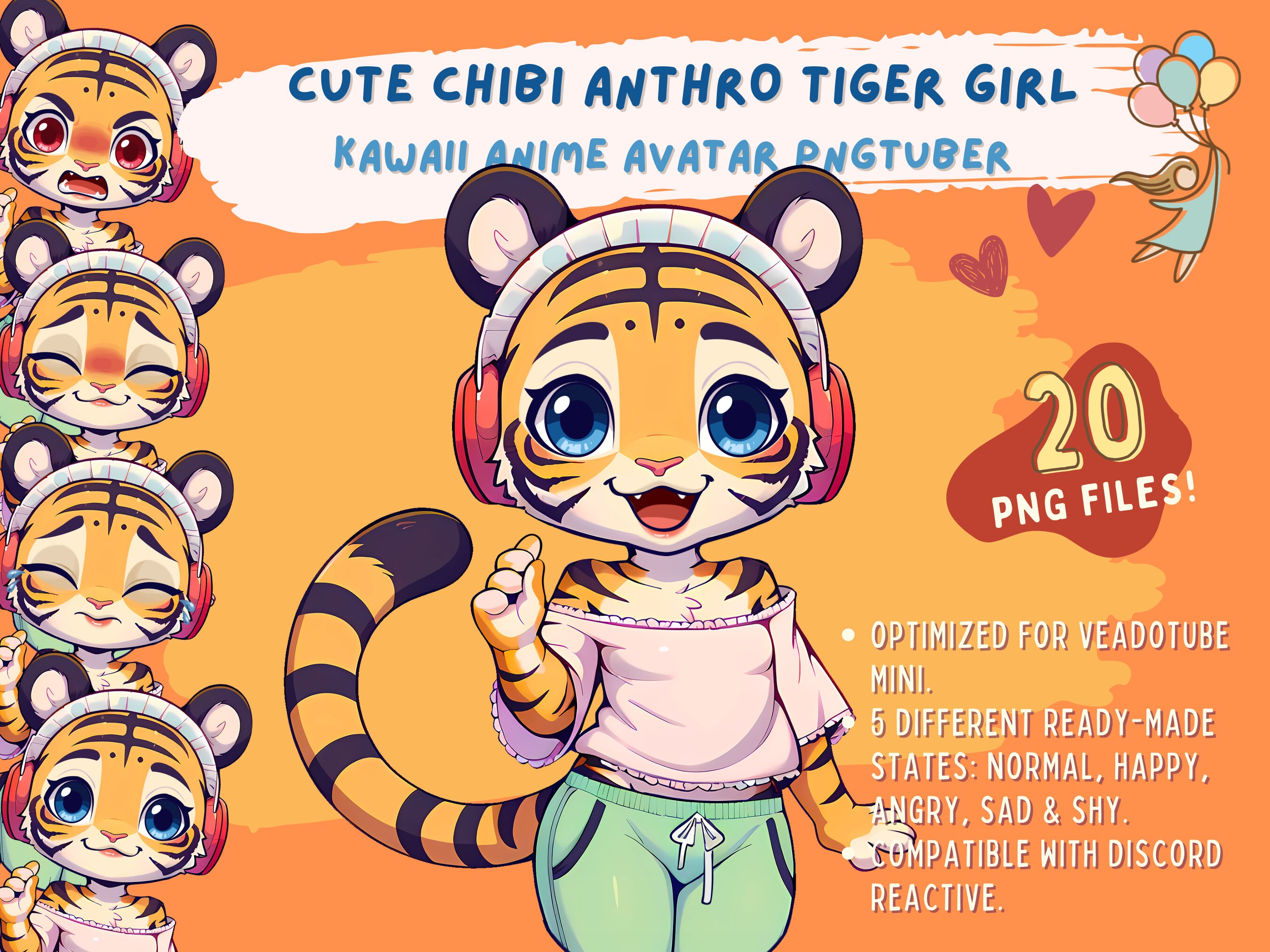 Cute Chibi Anime Anthro Gamer Tiger Girl in Comfy Sweatpants Pngtuber ...