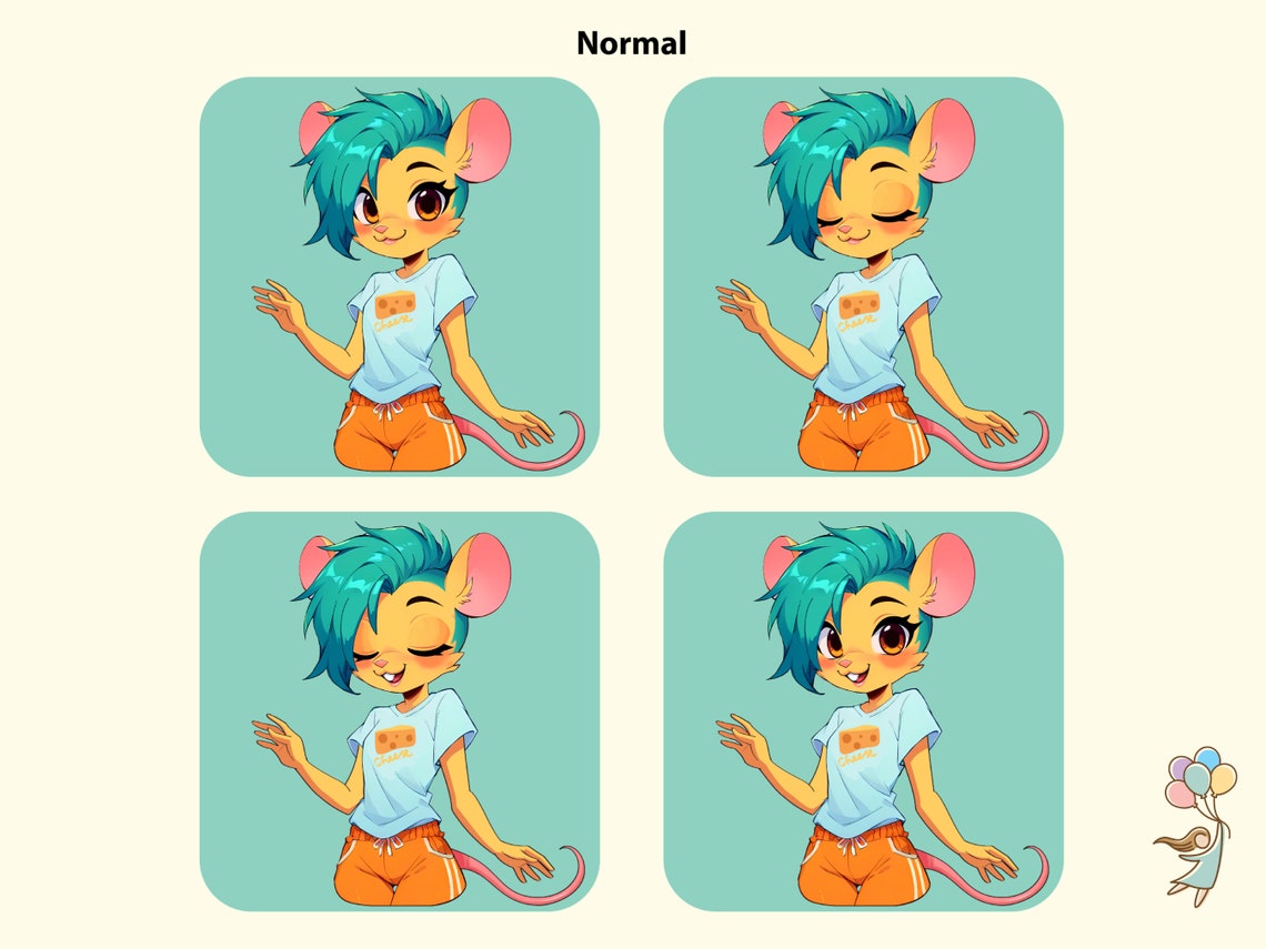 Cartoon Anime Anthro Cute Mouse Girl in Cozy Shirt Pngtuber | Kawaii ...