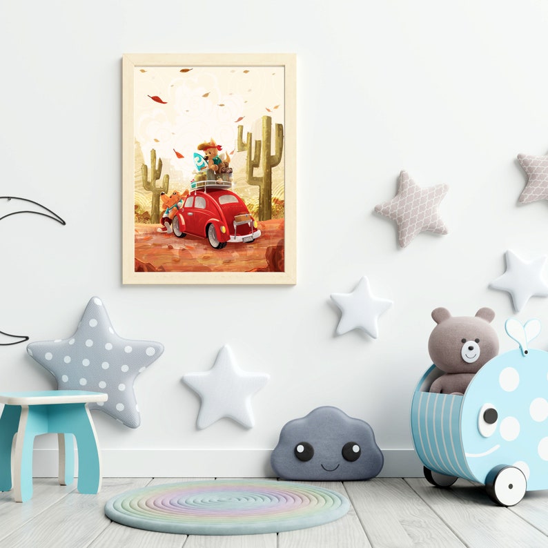 Cute Dogs Wall Decor, Whimsical Art Print, Kawaii Dog Poster, Adventure ...