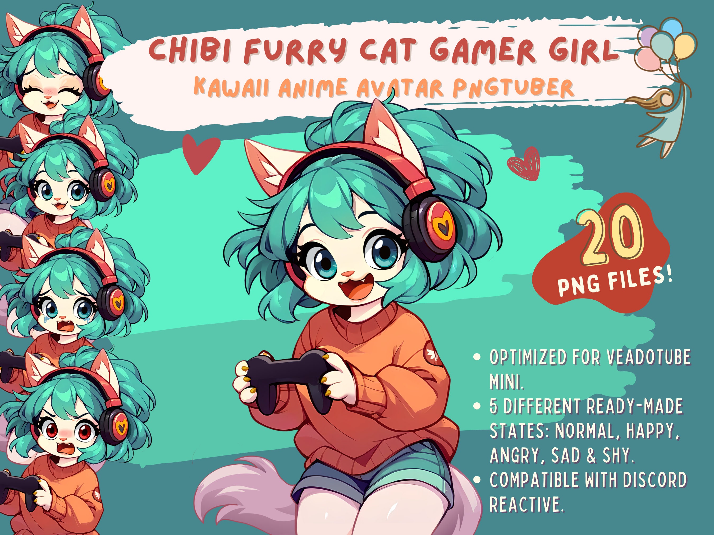 Anime Chibi Furry Cat Gamer Girl Orange Sweater Pngtuber Gaming Vtuber ...