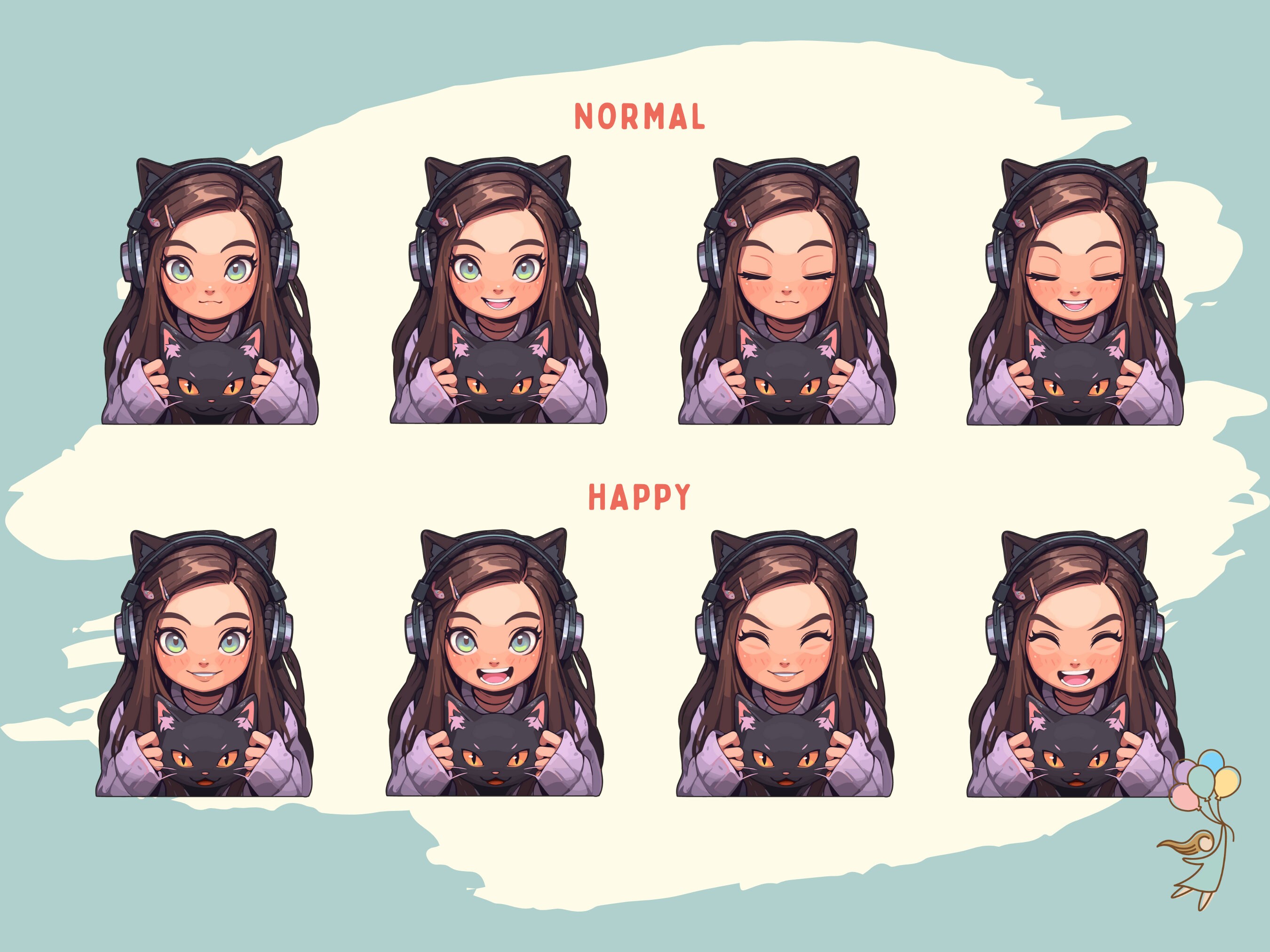 Kawaii Anime Cat Gamer Girl Pngtuber | Cute Ready Gaming Vtuber Avatar ...