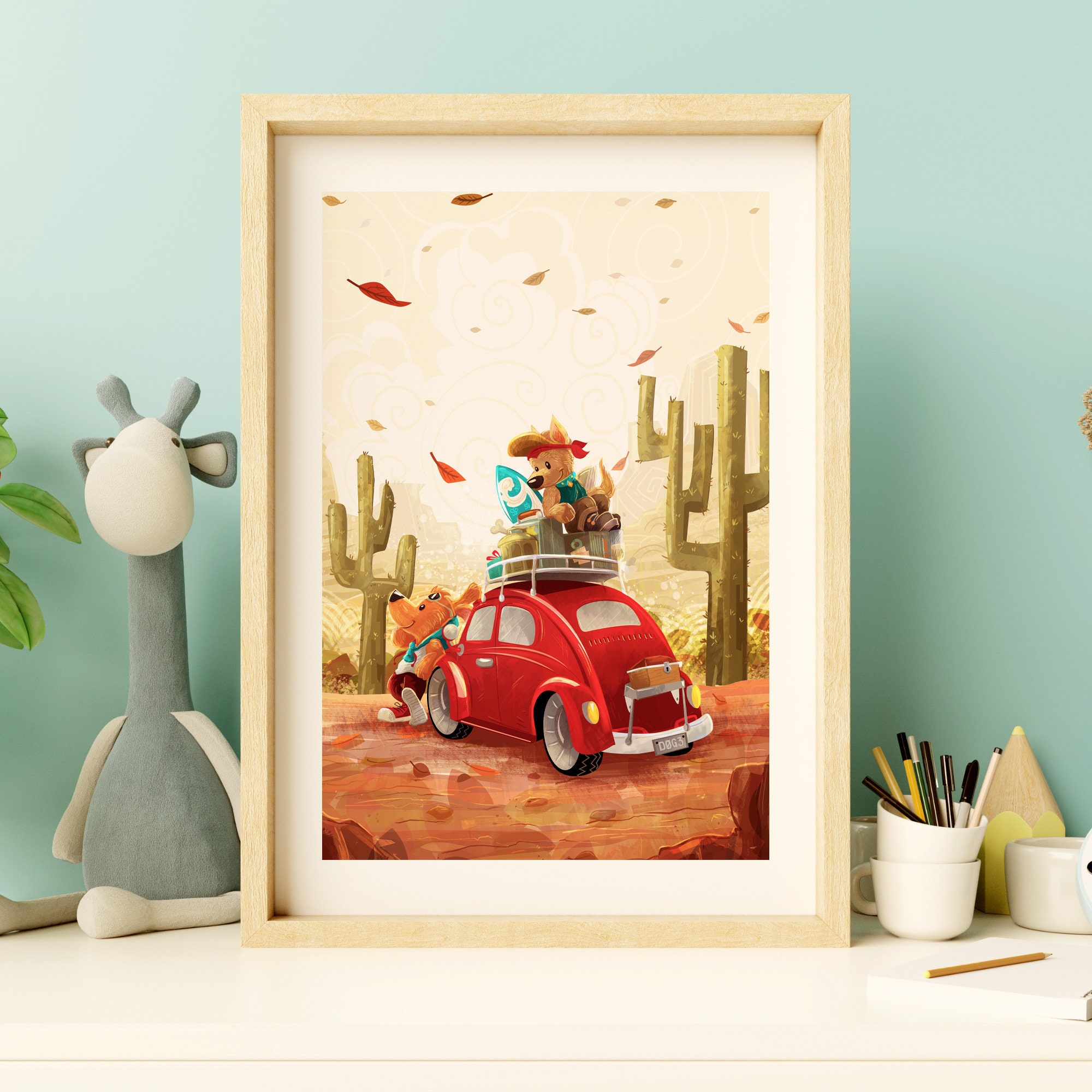 Cute Dogs Wall Decor, Whimsical Art Print, Kawaii Dog Poster, Adventure ...