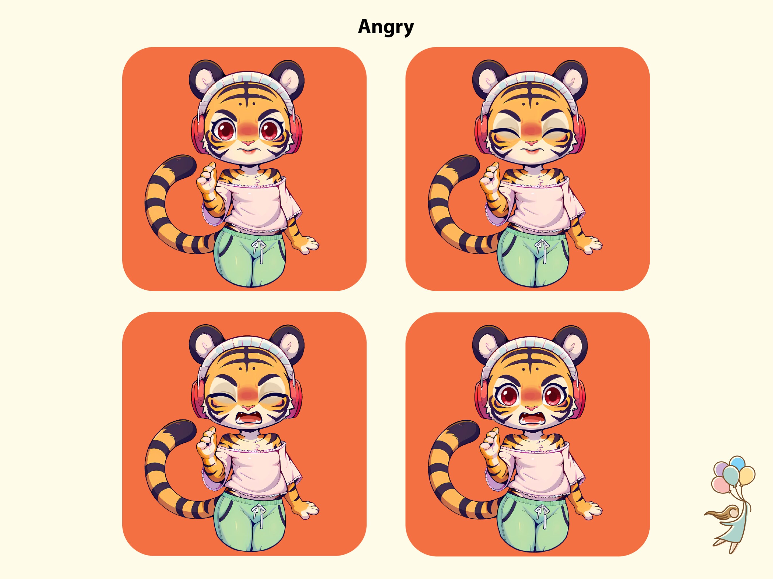 Cute Chibi Anime Anthro Gamer Tiger Girl in Comfy Sweatpants Pngtuber ...