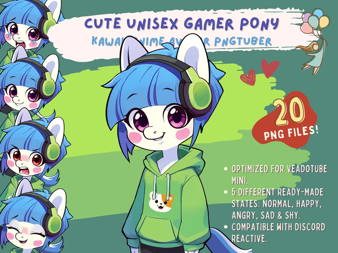 Cute Little Unisex Cartoon Gamer Pony Hoodie Pngtuber | Kawaii Anime ...