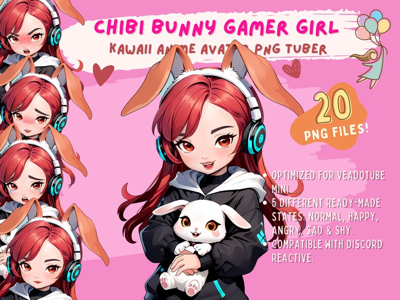 Anime Chibi Bunny Gamer Girl Pngtuber Kawaii Rabbit Gaming Vtuber ...