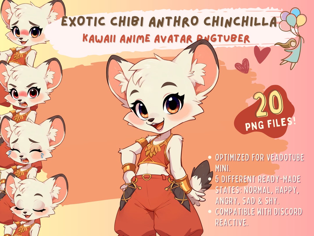 Chibi Anime Anthro Chinchilla Girl in Exotic Outfit Pngtuber | Kawaii ...